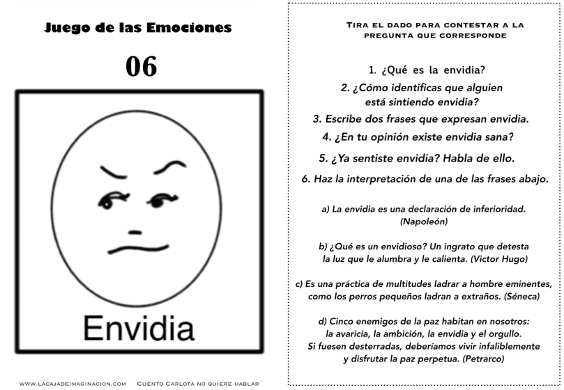 Juego de las emociones 6 frases envidia – Cuento en educación y terapia ...